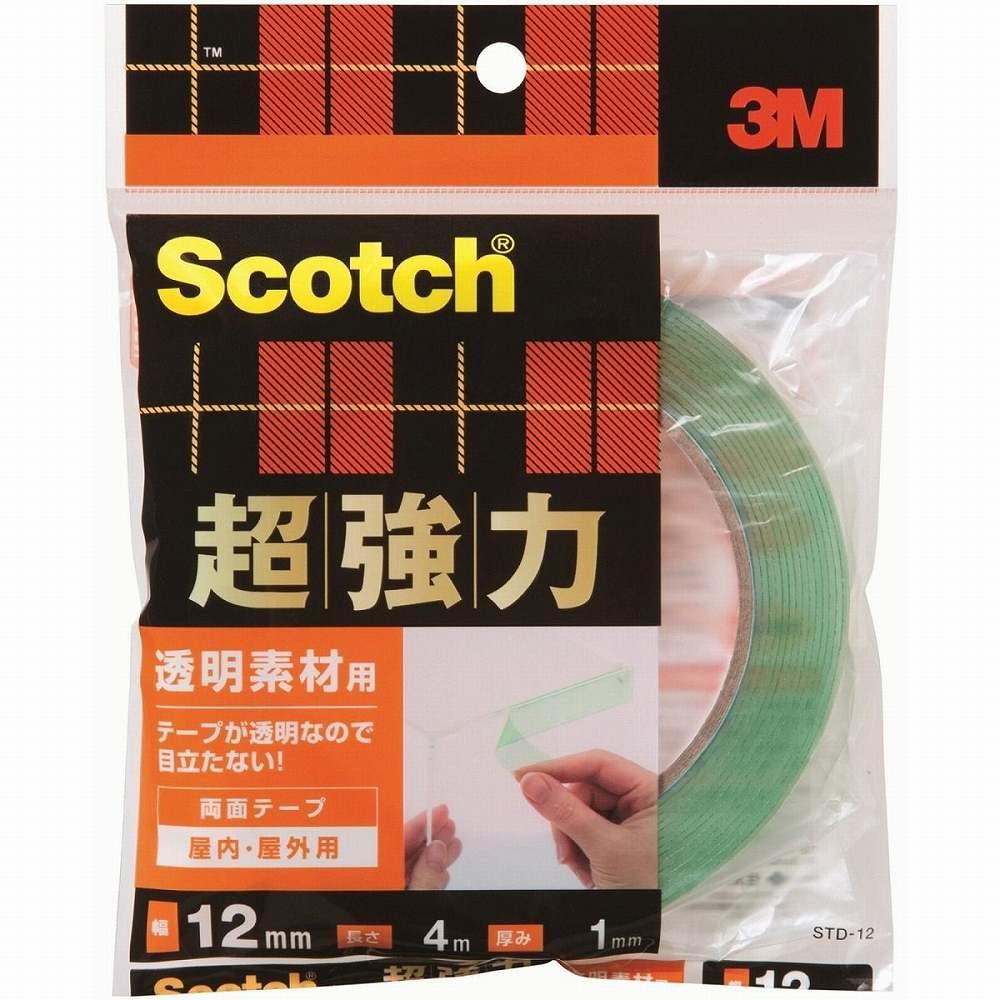 スリーエムジャパン(3M) - スコッチ 超強力両面テープ 透明素材用(12mm×4m) - STD-12 特長 ●テープが透明なので、貼ったところが目立たない。●使用温度範囲（-20℃50℃）。●屋外でも使えます。 仕様 ●基材：アクリル...