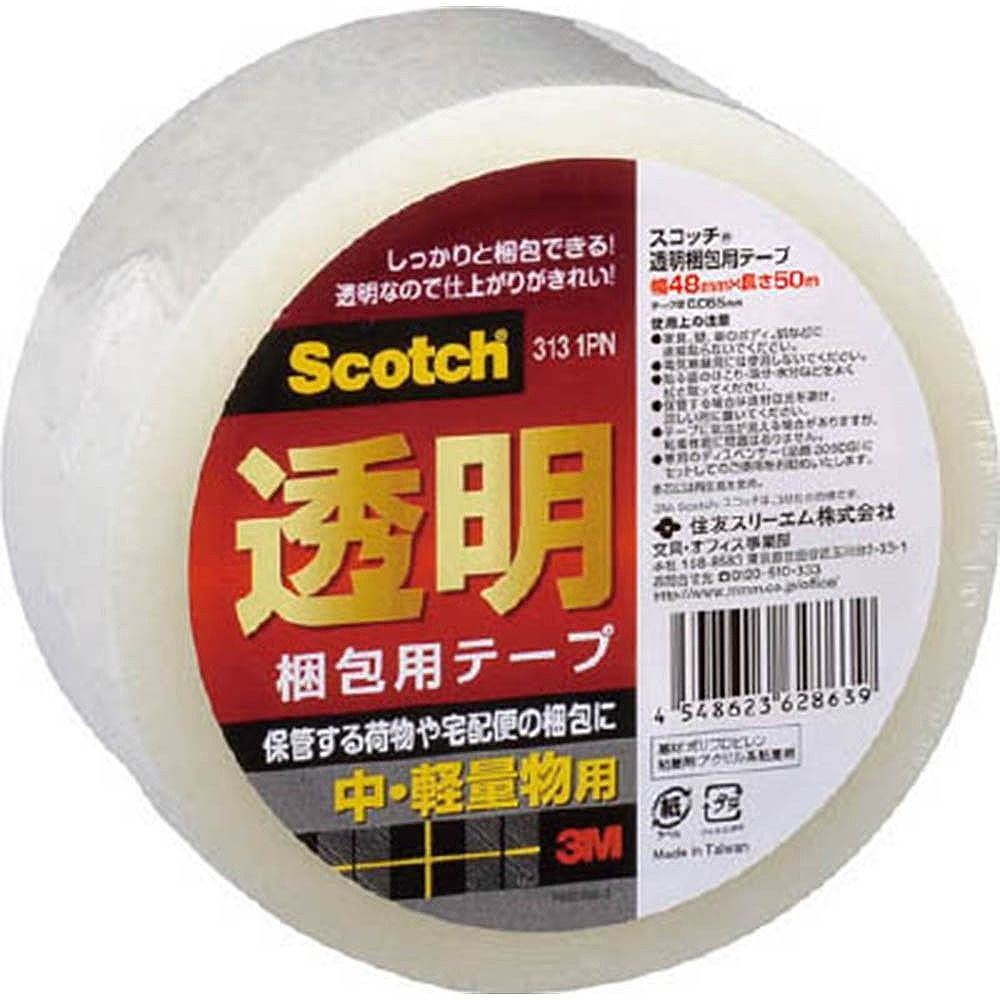 3M　透明梱包用テープ313　1PN　48mmX50m　中・軽量物梱包用 JAN：4548623628639 メーカー：スリーエム　ジャパン（株）オフィスマーケット販売本部 / ブランド：3M / 原産国：台湾 特長●日常生活で幅広い用途に...