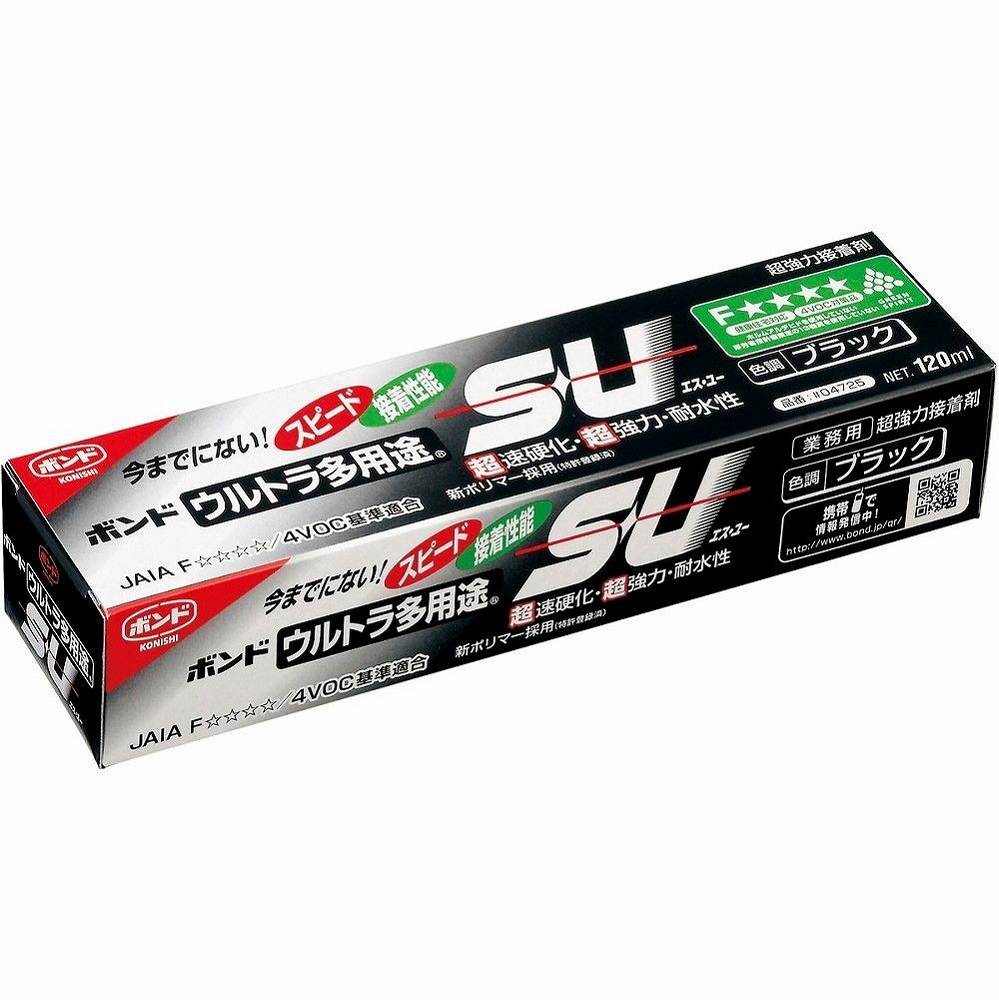 コニシ　ボンドウルトラ多用途SU　120ml（箱）　黒 JAN：4901490047253 メーカー：コニシ（株） / ブランド：コニシ / 原産国：日本 特長 ●超速硬化・強力・耐久性に優れています。●無溶剤タイプです。●日本接着剤工業会...