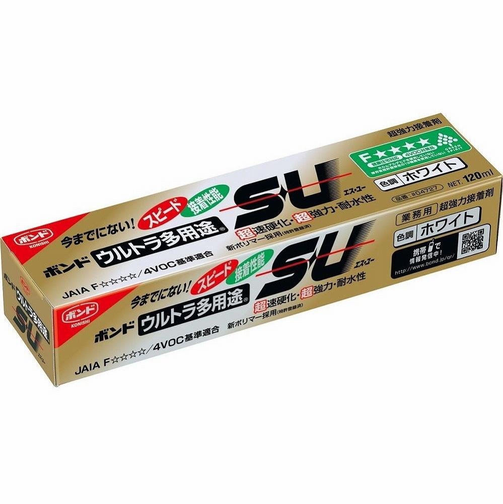 コニシ　ボンドウルトラ多用途SU　120ml（箱）　白 JAN：4901490047277 メーカー：コニシ（株） / ブランド：コニシ / 原産国：日本 特長 ●超速硬化・強力・耐久性に優れています。●無溶剤タイプです。●日本接着剤工業会...