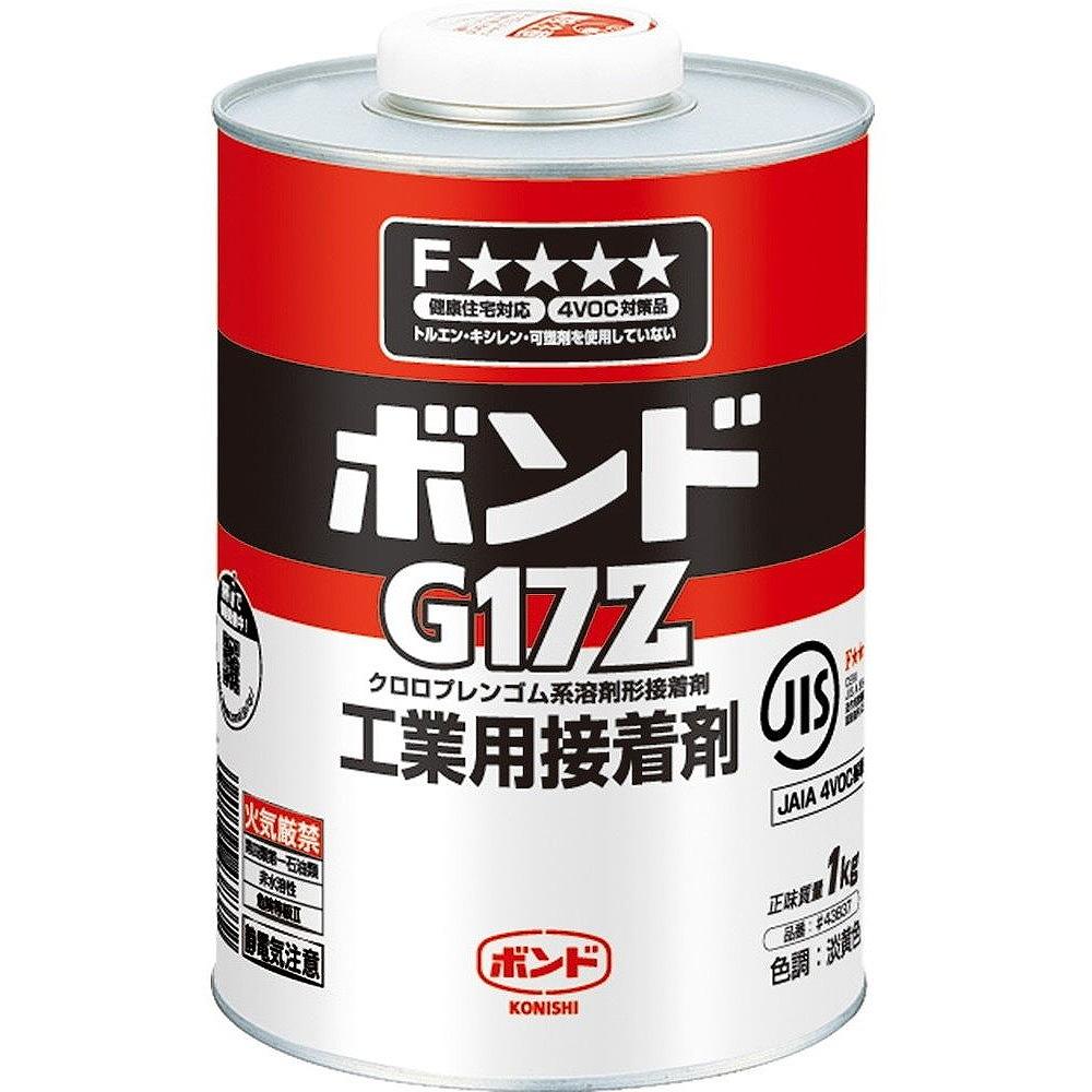 コニシ　速乾ボンドG17Z　1kg（缶）　＃43837JAN：4901490438372メーカー：コニシ（株） / ブランド：コニシ / 原産国：日本特長●初期接着力が強いため、仮止めなしで接着できます。●JIS F ☆☆☆☆規格品です。●...