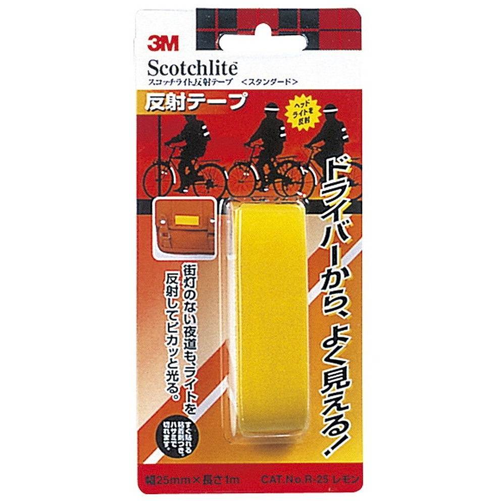スリーエムジャパン(3M) - 反射テープ スタンダード レモン(25mm×1m) - R25 LEM 特長 ●暗い夜間でもヘッドライトの光を反射し、よく目立ちます。●柔軟性があり多少の曲面にもなじみます。●耐候性のよい、はがれにくい接着剤...