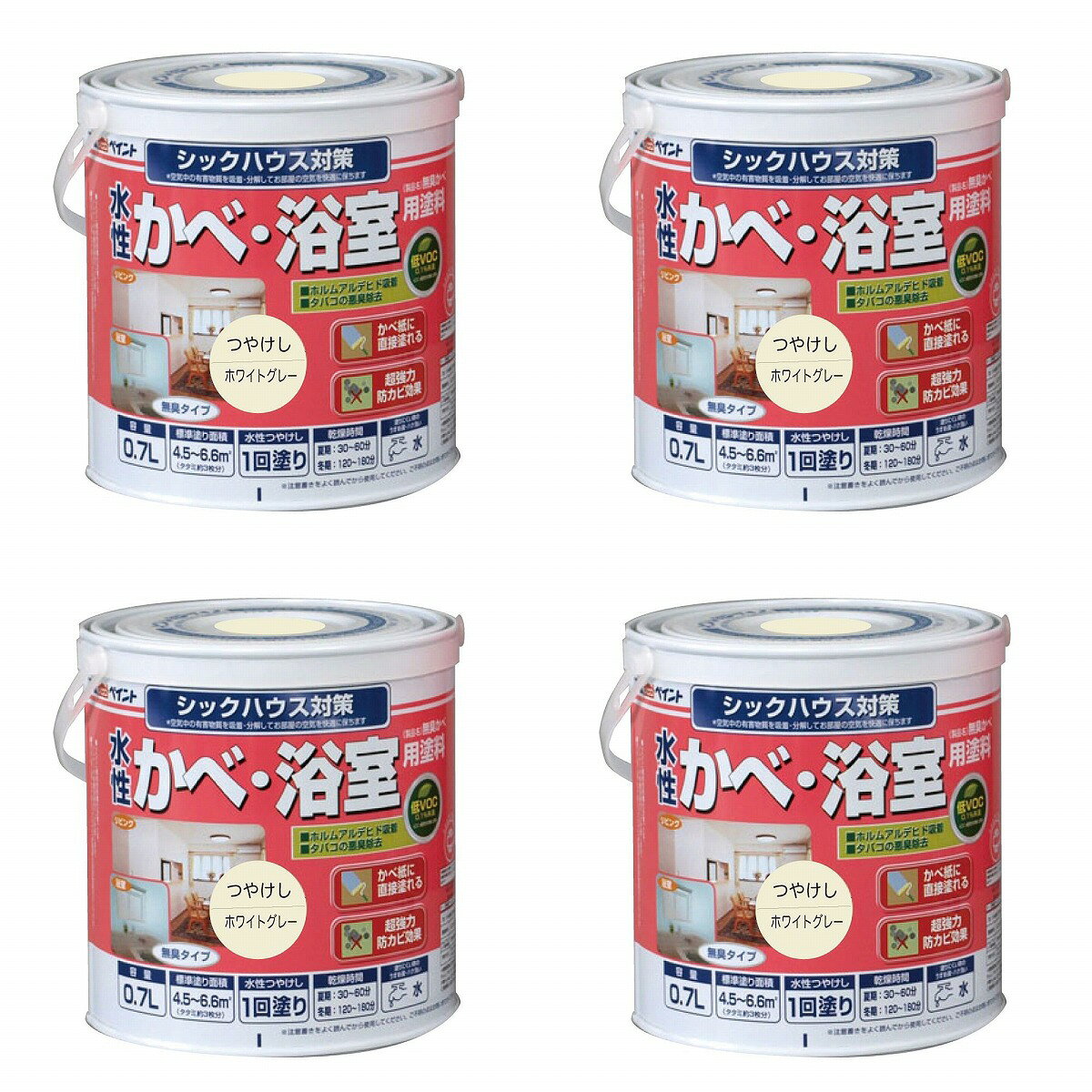 ※色見本はご使用端末により若干の誤差がございますので、ご注意ください。 【特長】 ・ホルムアルデヒドやタバコの悪臭を吸着し封じ込めます。 ・強力防かび剤配合なので、浴室かべ・カビの気になるビニールクロスの塗り替えにもお奨めです。 【属性・仕...
