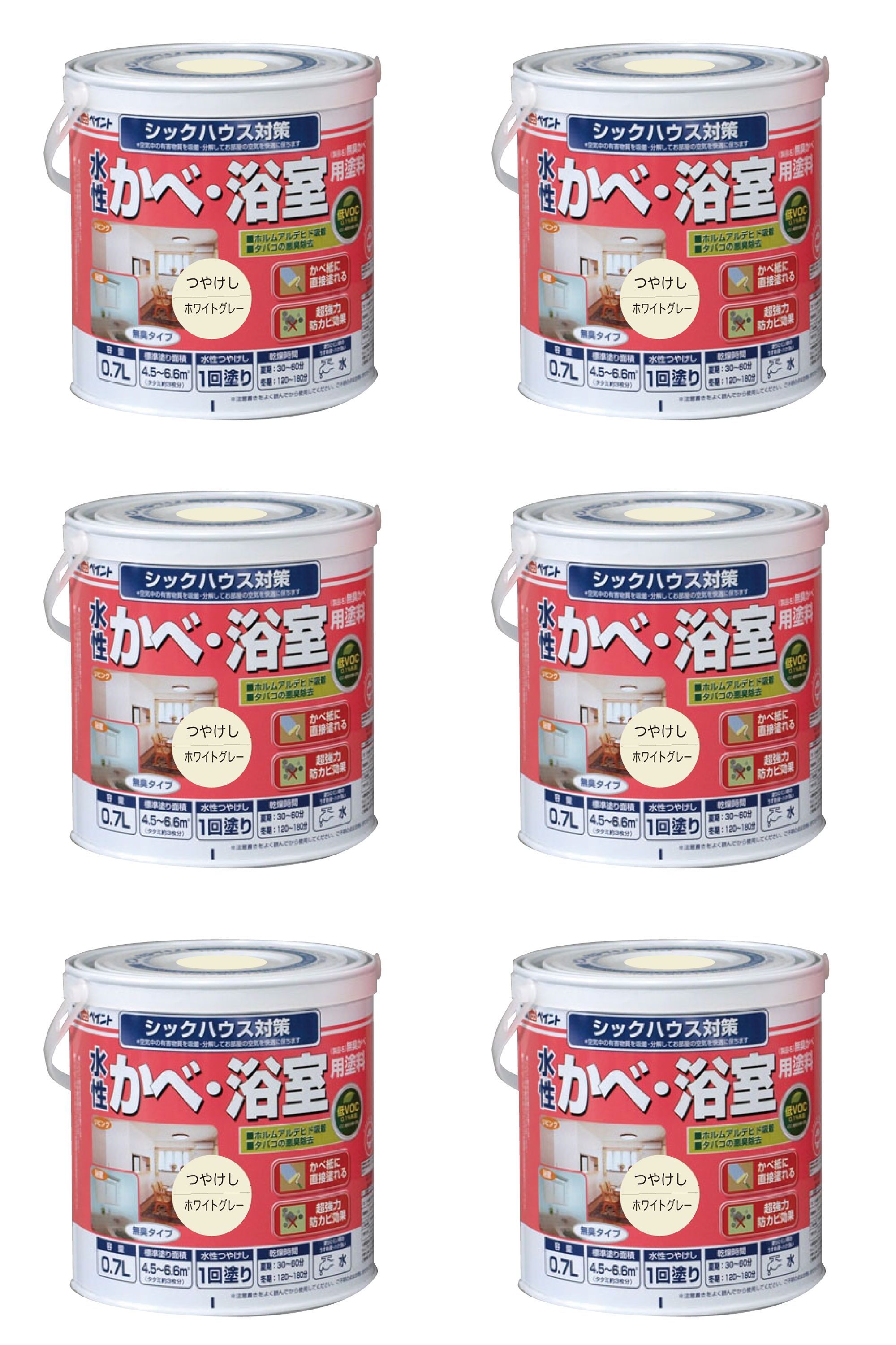 ※色見本はご使用端末により若干の誤差がございますので、ご注意ください。 【特長】 ・ホルムアルデヒドやタバコの悪臭を吸着し封じ込めます。 ・強力防かび剤配合なので、浴室かべ・カビの気になるビニールクロスの塗り替えにもお奨めです。 【属性・仕...