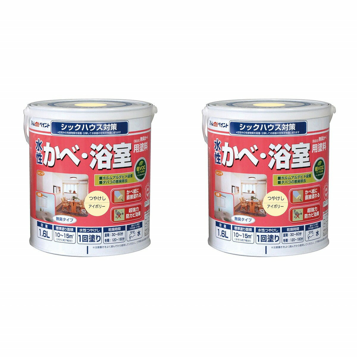 ※色見本はご使用端末により若干の誤差がございますので、ご注意ください。 【特長】 ・ホルムアルデヒドやタバコの悪臭を吸着し封じ込めます。 ・強力防かび剤配合なので、浴室かべ・カビの気になるビニールクロスの塗り替えにもお奨めです。 【属性・仕...