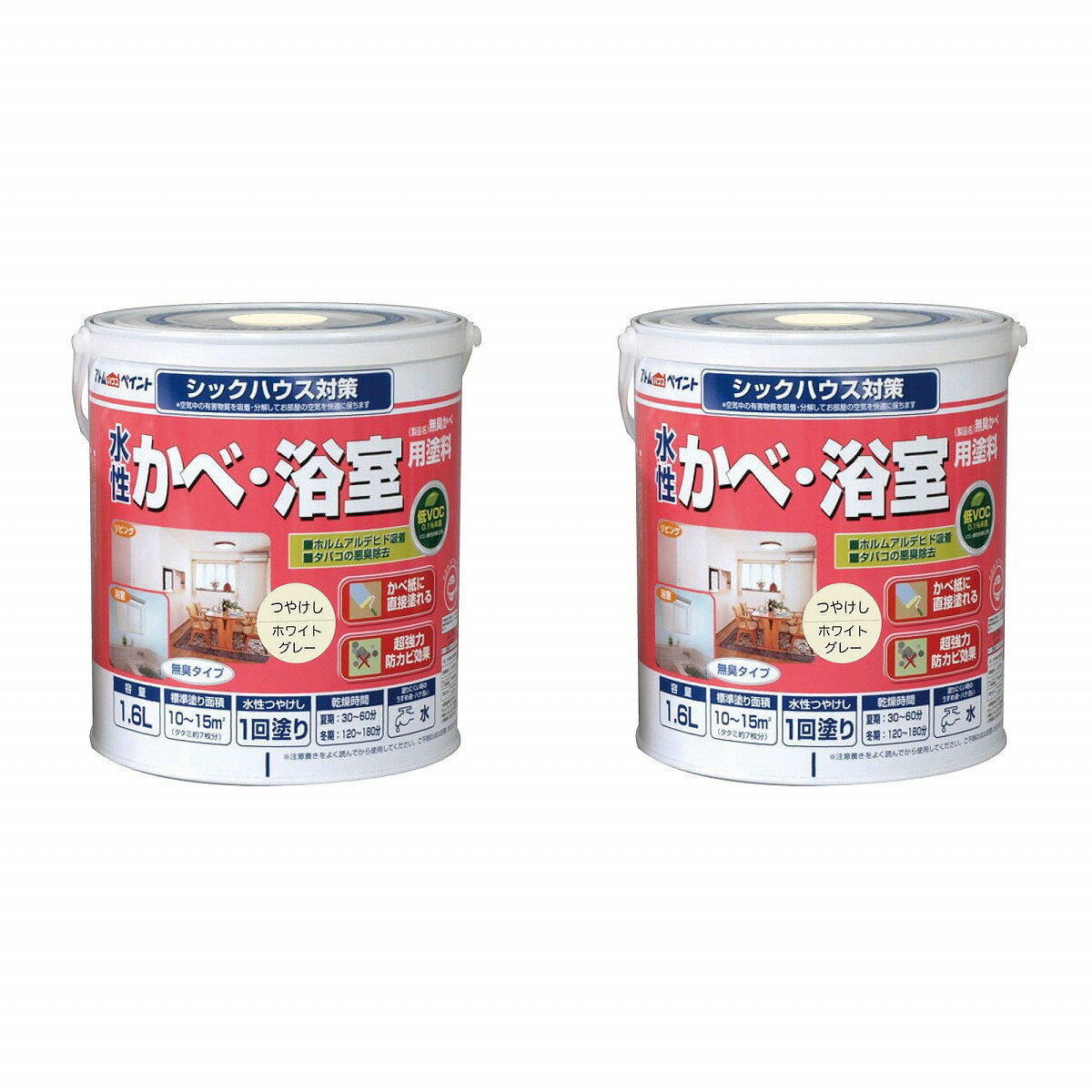 ※色見本はご使用端末により若干の誤差がございますので、ご注意ください。 【特長】 ・ホルムアルデヒドやタバコの悪臭を吸着し封じ込めます。 ・強力防かび剤配合なので、浴室かべ・カビの気になるビニールクロスの塗り替えにもお奨めです。 【属性・仕...