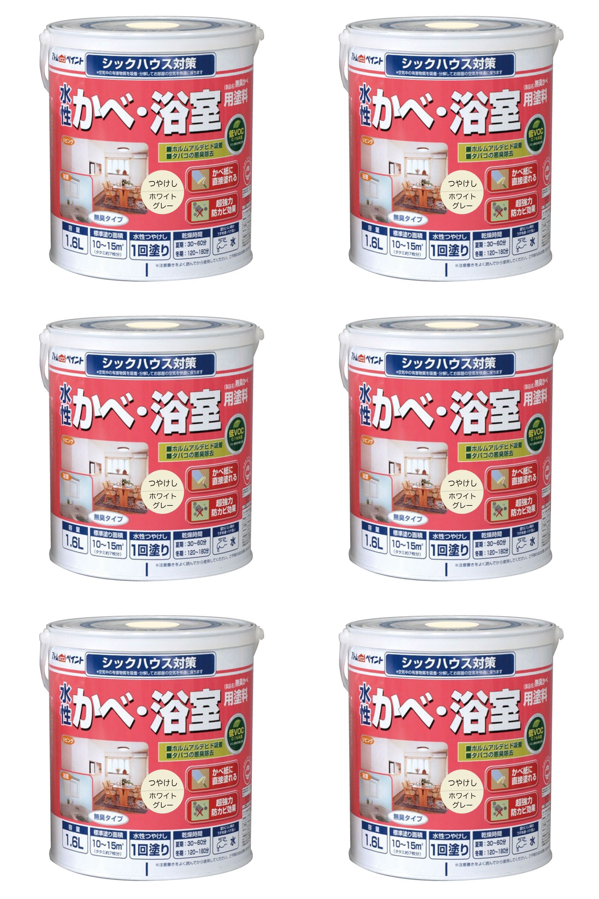 ※色見本はご使用端末により若干の誤差がございますので、ご注意ください。 【特長】 ・ホルムアルデヒドやタバコの悪臭を吸着し封じ込めます。 ・強力防かび剤配合なので、浴室かべ・カビの気になるビニールクロスの塗り替えにもお奨めです。 【属性・仕...