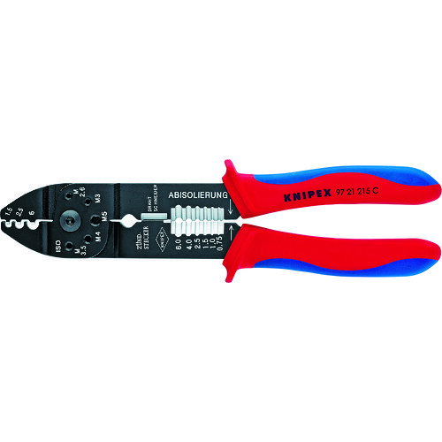 KNIPEX　圧着ペンチ　215mmJAN：4003773019701メーカー：KNIPEX社 / ブランド：KNIPEX / 原産国：台湾特長●ケーブルの切断・ワイヤーのストリッピング（皮むき）・裸端子の圧着が行えます。●M2.6・3・3...
