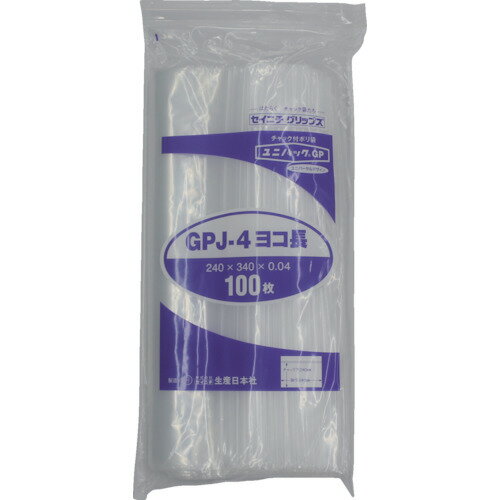 セイニチ　「ユニパックGP」J−4　ヨコ長　240×340×0．04　100枚JAN：4909767172509メーカー：（株）生産日本社 / ブランド：セイニチ / 原産国：日本特長●手袋着用時でも利用可能なため、充填効率UPの期待が持て...