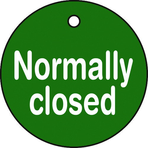 緑十字　バルブ開閉札　Normally　closed（緑）　50mmΦ　両面表示　PET JAN：4932134060291 メーカー：（株）日本緑十字社 / ブランド：緑十字 / 原産国：日本 特長 ●熱圧着一体成型(ラミ加工)により文字...