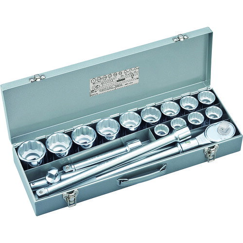 TONE　ソケットレンチセット吋目　17pcs JAN：4953488000474 メーカー：TONE（株） / ブランド：TONE / 原産国：日本 特長 ●メタルケースと頑丈な梨地トレー、グッドデザイン賞を受賞した「次世代工具シリーズ」...