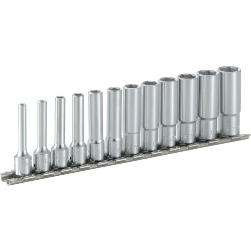 TONE　ディープソケットセット（6角・ホルダー付）　12pcs　差込角6．35mmJAN：4953488193428メーカー：TONE（株） / ブランド：TONE / 原産国：日本特長●ソケットの取り外しが容易なアルミタイプのソケットホ...