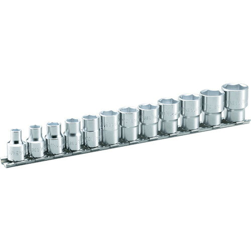 TONE　ソケットセット（インチ）　（6角・ホルダー付）　吋目　12pcs　差込角9．5mmJAN：4953488218381メーカー：TONE（株） / ブランド：TONE / 原産国：日本特長●ソケットの取り外しが容易なアルミタイプのソ...