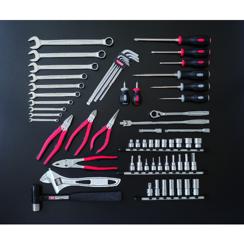 TONE　整備用工具セット　シャッター付サービスボード　工具一式のみ　65点セットJAN：4953488296013メーカー：TONE（株） / ブランド：TONE / 原産国：日本特長●サービスボードセットCS311の内容品のみのセットで...