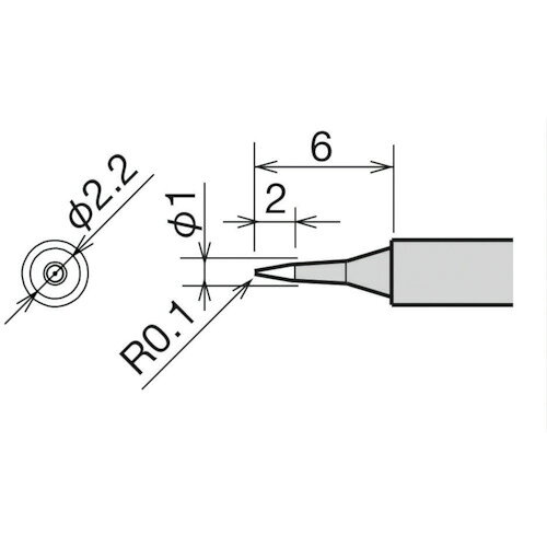 特長用途●微細はんだ付けに最適なφ2.9の極細こて先。仕様●コテ先名称：R0.1mm●適合コテ：RX-81GAS、RX-80GAS、RX-85GAS●コテ先径(mm)：φ2.9仕様2●消費電力：36W材質／仕上セット内容／付属品注意