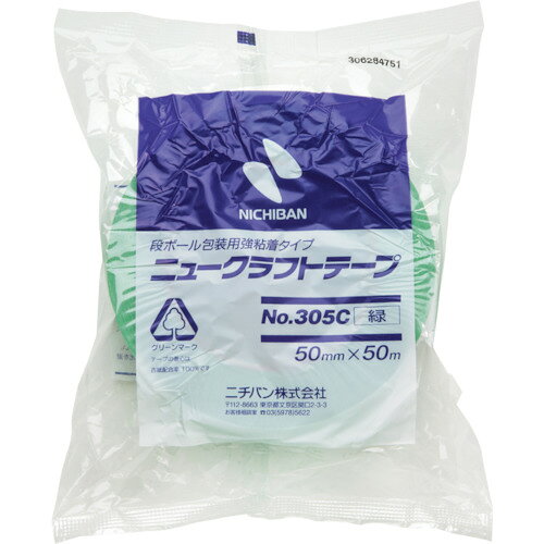 ニチバン　ニュークラフトテープNo．305C緑−50mmX50m JAN：4987167011628 メーカー：ニチバン（株） / ブランド：ニチバン / 原産国：日本 特長●純白のクラウト紙をベースに、鮮やかな色合いのカラーテープを使用し...
