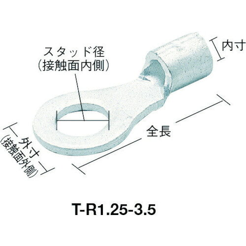 特長●接触面（舌部）が丸く、ねじ固定用の取り付け穴がある裸圧着端子です。用途●軟銅のより線または、単線の電線を接続するために使用します。仕様●電線抱合範囲 より線(［［MM2］］)：2.63〜6.64●外形寸法(mm)：15●スタッド径(m...