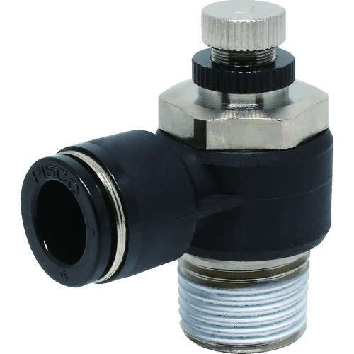 PISCO　スピードコントローラ　エルボ　メーターイン制御チューブ12ネジR1／2JAN：trusco2908204メーカー：（株）日本ピスコ / ブランド：PISCO / 原産国：日本特長●金属本体と樹脂本体が回転し、チューブの取り出し角...