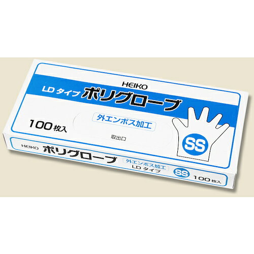 【特長】●使い心地の良いソフトエンボスタイプ。●外エンボス加工。●本品は、食品衛生法・食品、添加物等の規格基準に適合しています。【仕様】●サイズ：SS●全長(mm)：27.5●手のひらまわり26cm【材質／仕上】●LDPE