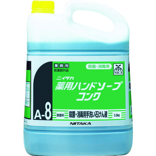 【特長】●経済的な高濃度タイプの殺菌・消毒用手洗い石鹸液です。●医薬部外品です。●5倍‐10倍に薄めて使うのでとても経済的です。【用途】●手指の殺菌・消毒・洗浄に。【仕様】●容量(ml)：5000●容量(kg)：5●香り：無香料●幅(mm)...