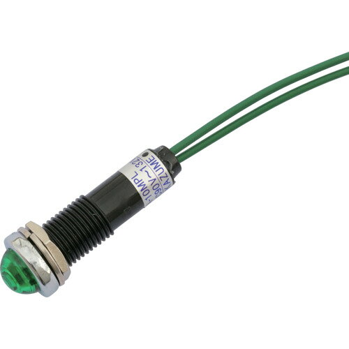 【特長】●抵抗器内蔵の高輝度LED表示灯です。●AC/DC100V用電源にダイレクトに接続できます。●長さ200mmのリード線(UL1430 AWG24)付です。【用途】●電源表示灯用。●電源のON、OFF表示灯。【仕様】●レンズ色：緑●発...