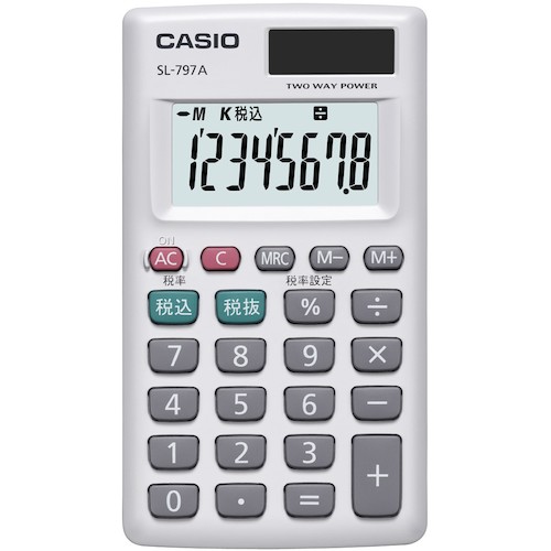【特長】●優れた携帯性、カードタイプ●手帳型ケース付き【用途】●8桁カードタイプスタンダード電卓です【仕様】●桁数：8●縦(mm)：10.2.0●横(mm)：57.0●厚さ(mm)：6.7【仕様2】●マルチ％●税計算●2早打ち機能●オートパ...