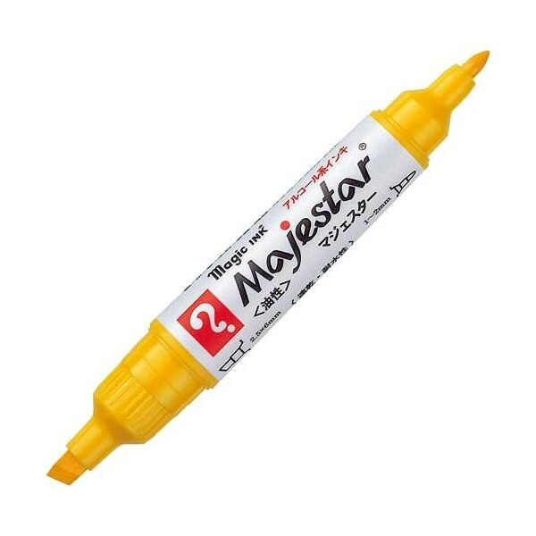 マジックインキ マジェスター 「アルコール系インキ」を使用した両用書きタイプのマジックインキです。 　 なめらかな書き味で筆記線の割れがなく、布や革、木材、金属、陶器、ガラス、プラスチックなどにご利用いただけます。 再生プラスチックを使用し...