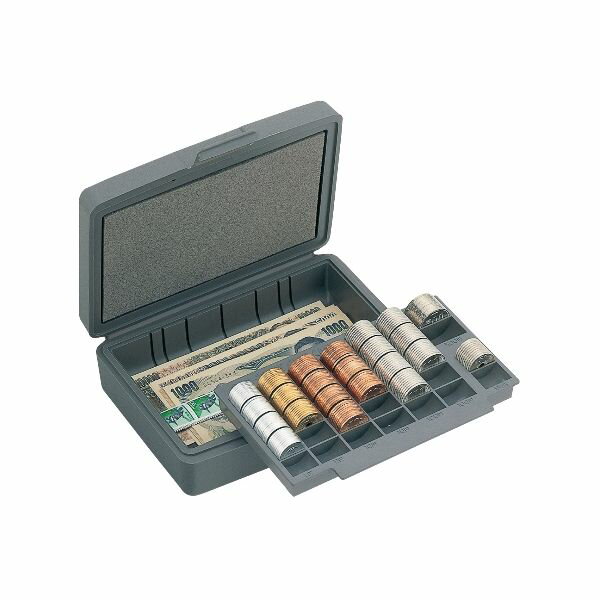 【商品説明】■コンパクトサイズのキャッシュケース。■外寸：幅198×奥141×高62mm■内寸：幅178×奥110×高14mm■材質：本体＝PP，トレー＝再生ABS■1?500円硬貨・紙幣収納■本体色：グレー■1台