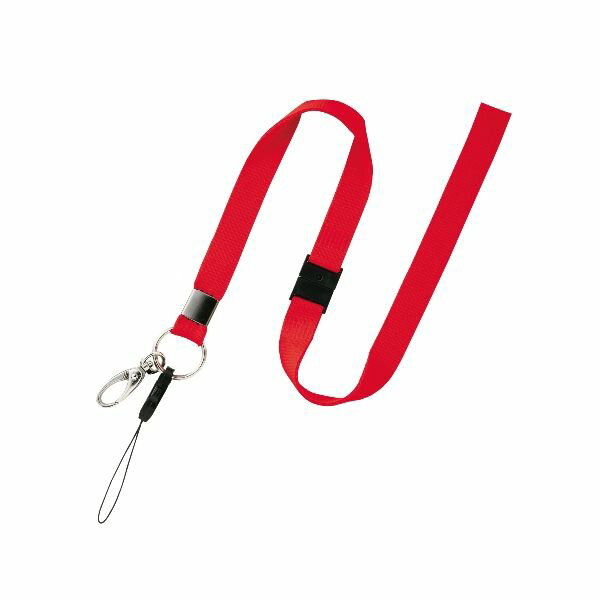 【商品説明】■携帯電話用にも使える15mm幅。■ストラップ長：90cm■ストラップ幅：約15mm■材質：ストラップ＝再生PET，先端パーツ＝金属ナスカン■本体色：赤■1本