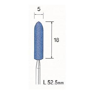 ミニターメーカーお問い合わせ：03-3633-7181●先端径：φ5●粒度：#120●シャンク径:φ2.34●最高回転数：40000●入り数：10●特長：一般研削に幅広く使用できます。●結合度：P、結合剤：V、砥粒：WA●適合素材：セラミッ...