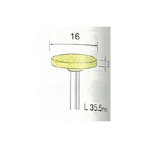 ミニターメーカーお問い合わせ：03-3633-7181●先端径：φ16●粒度：#120●シャンク径:φ3●最高回転数：60000●入り数：10●特長：一般研削に幅広く使用できます。●結合度：P、結合剤：V、砥粒：WA●適合素材：工具鋼、合金...
