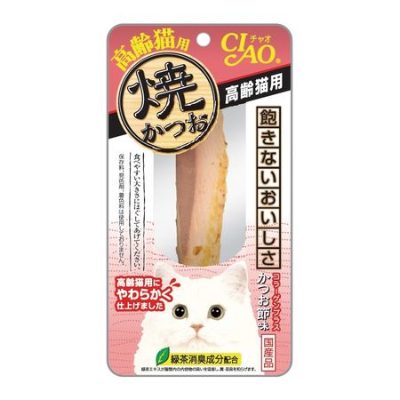【商品説明】●歯の弱った高齢猫のために作った、水分を多めに仕上げた柔らい焼かつおです。●かつおの美味しさが味わえるプレーンタイプです。●保存料・発色剤・着色料は使用しておりません。●原材料：宗田鰹、かつお節エキス、コラーゲンペプチド、増粘剤...