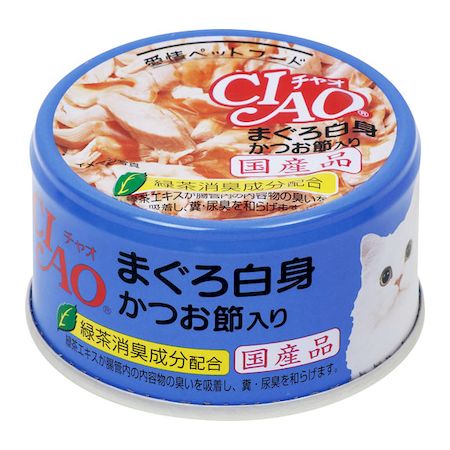 【商品説明】●まぐろ白身とささみがベース。まぐろの白身に、かつお節を加えました。●原材料：まぐろ、かつお節、かつお節エキス、でん粉、増粘多糖類、増粘剤(加工でん粉)、ビタミンE、緑茶エキス●保証成分：粗たん白質12.0％以上、粗脂肪0.5％...