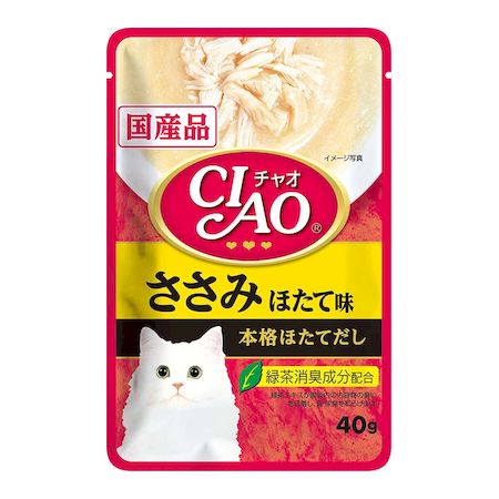 【商品説明】●素材を細かくペースト状にしました。愛猫の喜ぶ素材をトッピングしたシリーズです。●便利な使い切りサイズ。●ささみ入り。本格ほたてだし使用。●原材料：鶏肉、ほたてエキス、糖類(オリゴ糖等)、植物性油脂、増粘剤(加工でん粉)、ミネラ...