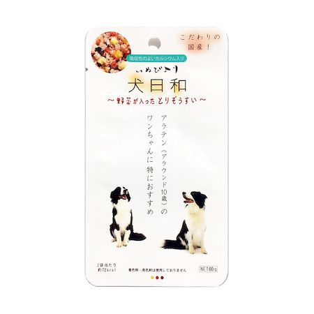 【商品説明】●鶏肉、米、野菜(にんじん、さつまいも、かぼちゃ)を鶏ガラスープで煮込み、風味の良いぞうすいに仕上げました。お米が大好きなわんちゃんに。●カルシウムが入っているのでアラテン(アラウンド10歳)のわんちゃんに特におすすめ。●原材料...