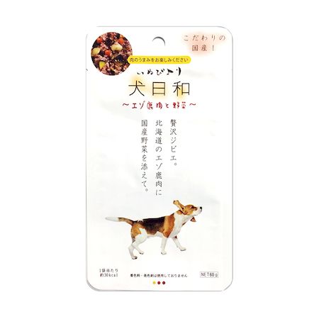 【商品説明】●北海道でとれた鹿肉と国産野菜を贅沢に使用したレトルトパウチ。●チキンやビーフなどのお肉にアレルギーを持ったわんちゃんへもおすすめ。●原材料：鹿肉、鹿内臓(レバー、ハツ)、にんじん、さつまいも、かぼちゃ、寒天●保証成分：粗タンパ...