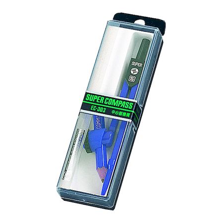 【商品説明】●小さな円もしっかり描ける鉛筆タイプのスーパーコンパス●中心器機構●直径300mmまでの円が描けます。●全長：115mm●パッケージ：142×40×22mm●ダイキャスト（カラー塗装）
