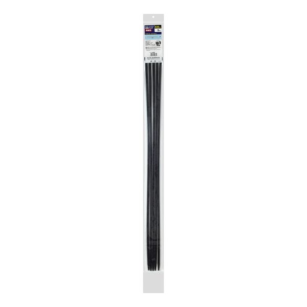 ■全長：830mm■幅：9mm■最大結束内径：239mm■引張強度：79.4kg■使用温度範囲：-40℃〜+85℃■材質：66ナイロン(紫外線遮蔽剤入)■5本入■カラー：ブラック●耐候性●紫外線に強く、屋外で使える