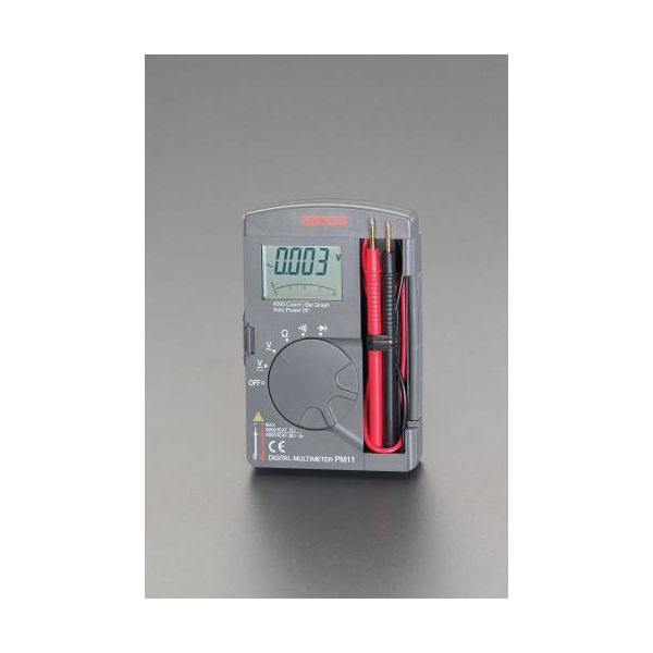 ●直流電圧…400m/4/40/400/500V●交流電圧…4/40/400/500V●抵抗…400/4K/40K/400K/4M/40MΩ●導通チェック…開放電圧約-1.2V(約35Ω以下でブザー音)●重量…110g●電源…LR44×2個...