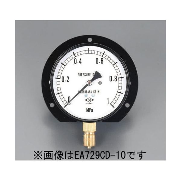 エスコメーカーお問い合わせ：06-6532-6226●接続…G(PF)3/8”●ブルドン管方式●圧力(MPa)…0〜2●ゲージ径…100mm●外径…128mm●ケース材質…合金製