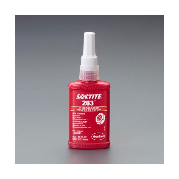 エスコメーカーお問い合わせ：06-6532-6226●商品名…263●内容量…50ml●色…赤●嫌気性接着剤●永久固定タイプ●ステンレスやメッキ表面の様な不活性な被着体にも使用可能●使用温度…-55〜180℃●中粘度●高接着●重量…78g●...