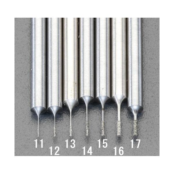 エスコメーカーお問い合わせ：06-6532-6226●軸径…3.0mm●全長…50mm●最大回転数…80000rpm●用途…精密研削からバリ取り、彫刻加工まで幅広い加工に●刃径×刃長…0.8×3mm●粒度…＃230