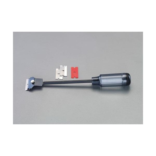 エスコメーカーお問い合わせ：06-6532-6226●全長…280mm●刃幅…40mm●材質…本体：スチール、ハンドル：樹脂●刃が交換式なので長く使えます。●ステッカーはがし等に最適な刃形状です。●付属品…スチール刃×3枚、プラスチック刃×...