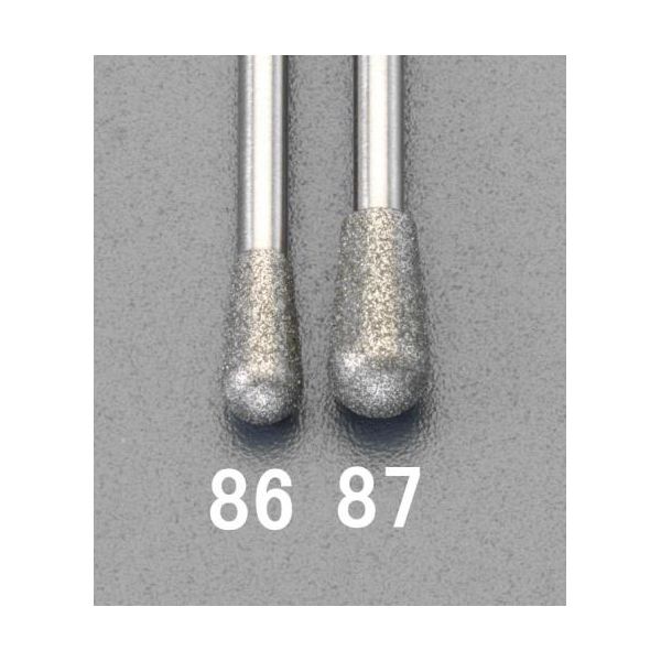 エスコメーカーお問い合わせ：06-6532-6226●軸径…3.0mm●全長…50mm●粒度…＃100●刃径×刃長…4.8×10mm●最大回転数…88000rpm
