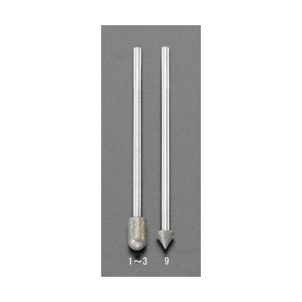 ●シャンク径…3mm●用途…超硬合金、セラミックスなどの難削材や溝加工、コーナーのR加工に●R…90°●外径…6.0mm●全長…70mm●砥粒…ダイヤモンド●粒度…＃120　