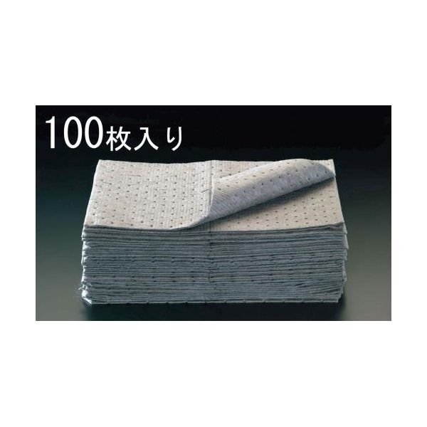 エスコメーカーお問い合わせ：06-6532-6226●吸収能力…約114L/100枚●サイズ…410×510mm●厚さ…3mm●材質…ポリプロピレン●油・液体専用●帯電防止加工処理●ミシン目により手でカットできます。●入数…100枚