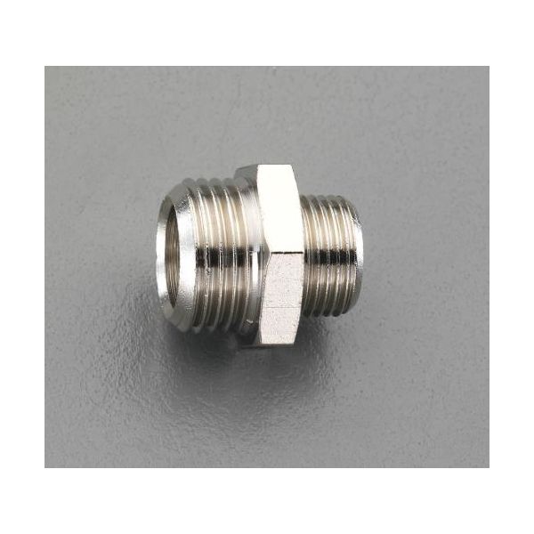 ●材質…真鍮（ニッケルメッキ）●最高使用圧力…0.8MPa●ねじ径…G（PF）1/8”×G（PF）1/4”●ねじ有効長…6×8mm●六角対辺…17mm●全長…19.2mm●重量…約15g
