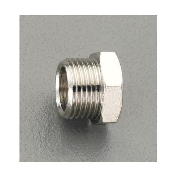 ●材質…真鍮（ニッケルメッキ）●最高使用圧力…0.8MPa●ねじ径…G（PF）3/8”●六角幅…19mm●全長…14mm●ねじ有効長…9mm●重量…約18g