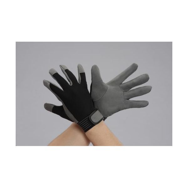 ●材質…手の平：合成皮革、　　　　　　手の甲：ナイロンメッシュ●サイズ…L●全長…220mm●厚み…0.5mm●掌周り…210mm●中指長さ…94mm●重量…55g●袖口…布ゴム製・マジックテープ止●用途…土木建築、運送業等●柔らかく摩擦に...