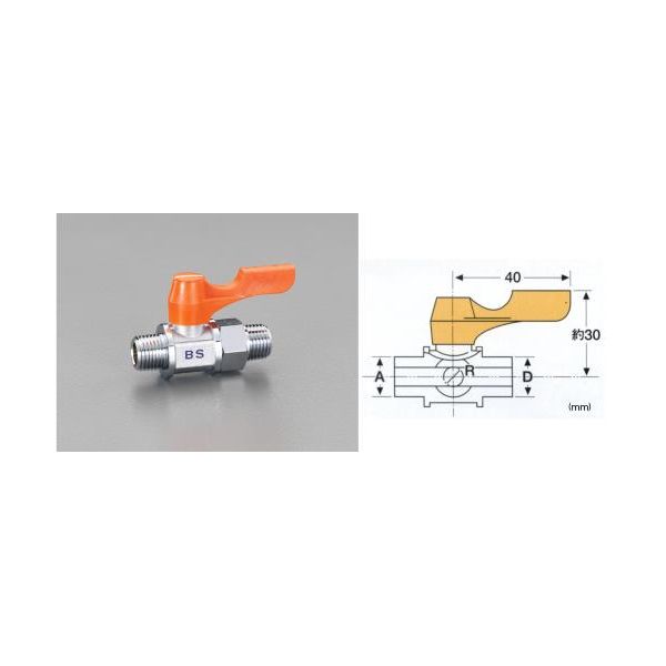 エスコメーカーお問い合わせ：06-6532-6226●材質…真鍮●圧力…0.98MPa（10kgf/cm2）以下●温度…−10〜80℃（凍結箇所を除く）●使用流体…空気・水・油●取付ねじ（A）…R(PT)1/8”●取付ねじ（D）…R(PT)...